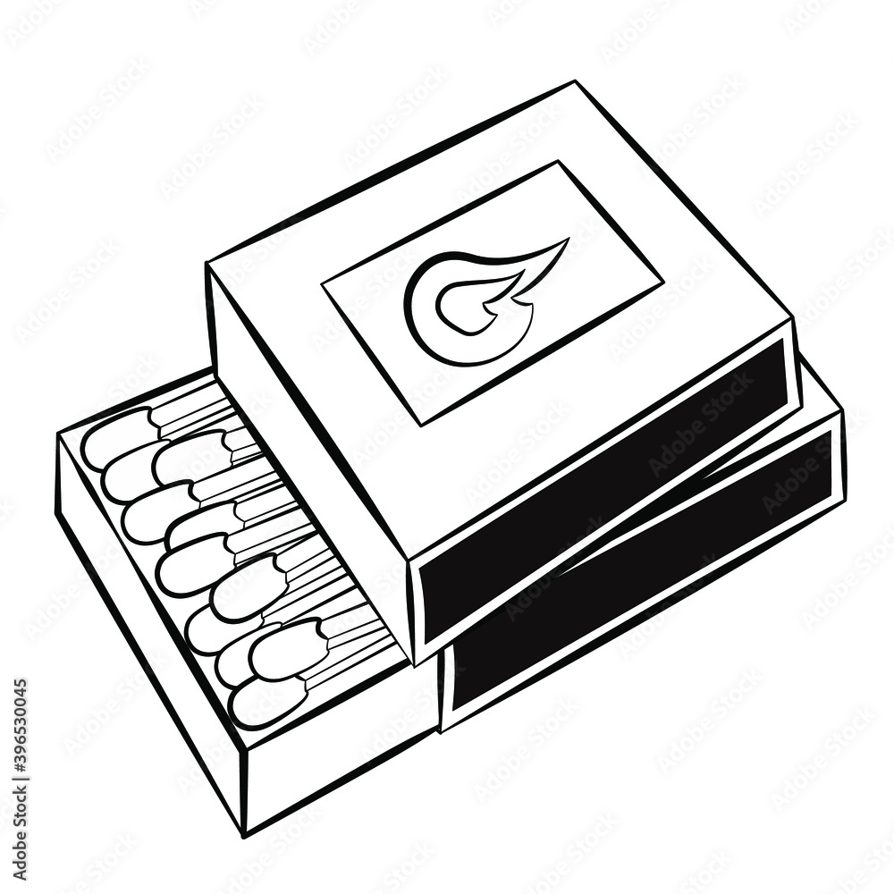 Оpen box of matches. safe matches. Vector simple image in black and ...