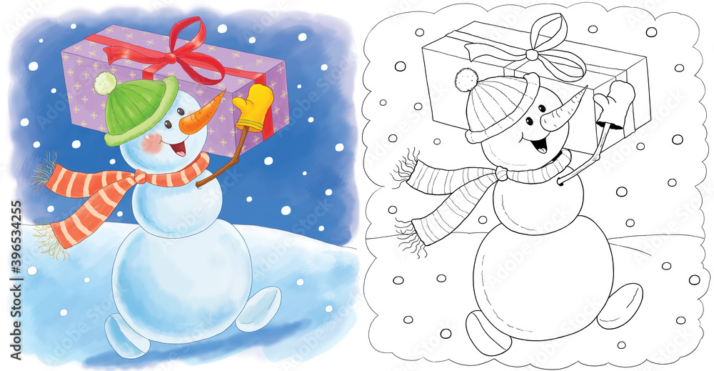 Winter. New Year. Christmas. Illustration for children. Coloring page ...