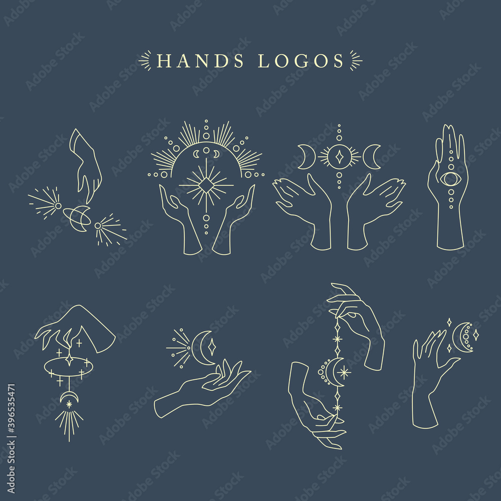 A set of logos for the company. Delicate and mystical hand logos ...