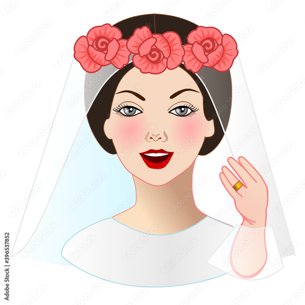 emoji with happy just married spouse or wife wearing a veil with ...