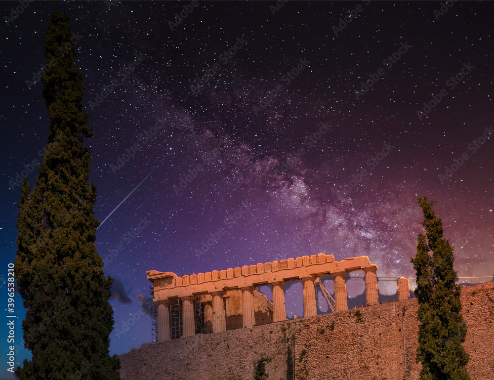 Parthenon ancient temple on Acropolis of Athens Greece under dramatic ...