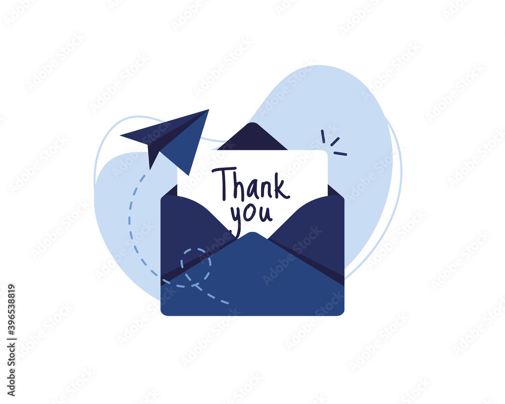 Letter in an envelope with thanks or thank you on white background icon ...
