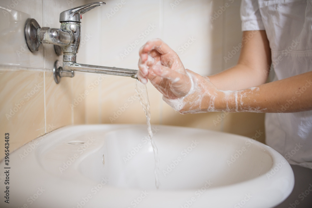 Hands washing. Person washing their hands with soap. Doctor washing ...