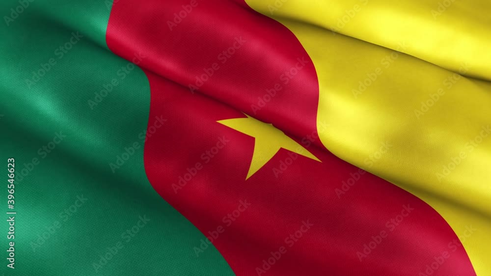 3D Realistic Cameroon Flag Waving in the Wind Continuously. Seamless ...
