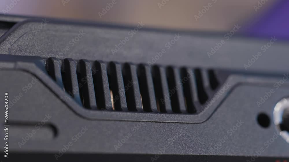 Rear panel of TV. Action. Back panel of plasma TV with ventilation and ...