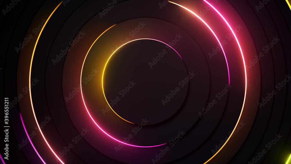 Radial abstract neon background. Laser neon lines move in a circle ...