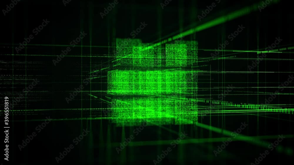 Neon cube projection on black background. Animation. 3D projection of ...