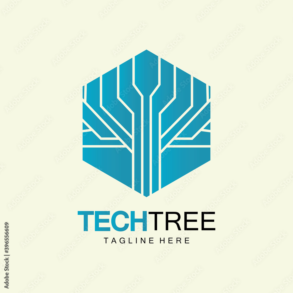 tech tree logo concept,green network technology logo vector.tech tree ...