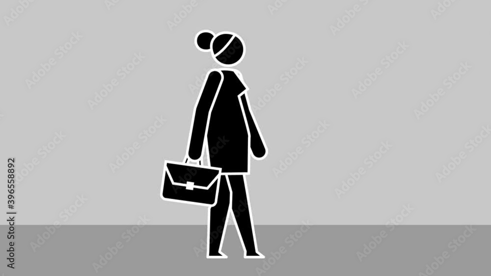 Cartoon Stick Figure Female Character Walking Cycle with Briefcase Loop ...