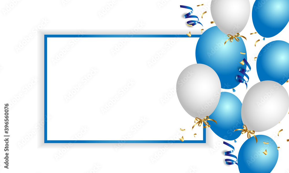 Festive banner with blue confetti and balloons Stock Vector | Adobe Stock