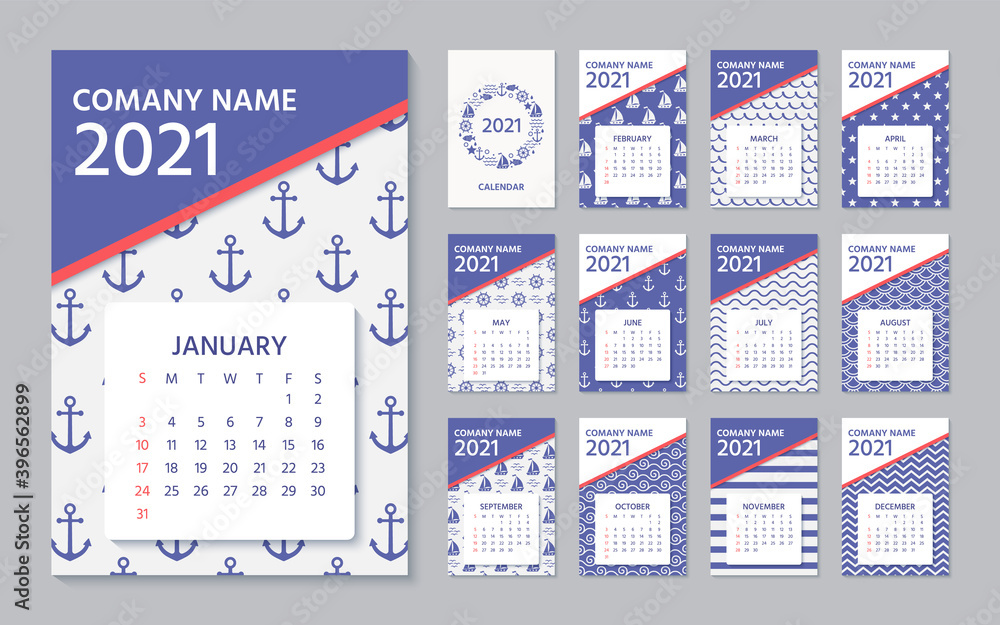 Vetor do Stock: 2021 Calendar. Vector. Week starts Sunday. Calender ...