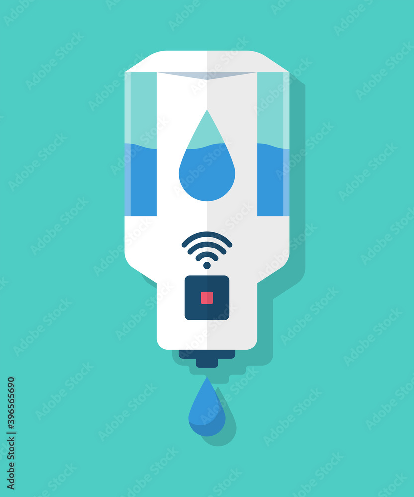 Hand sanitizer wall. People use automatic alcohol antiseptic gel. Drop ...