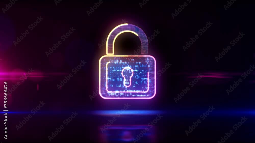 Cyber security concept with padlock symbol, computer protection and ...