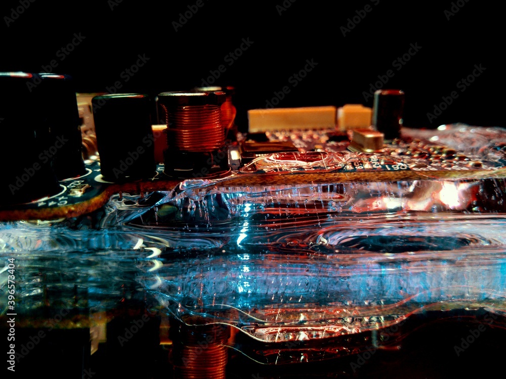 ice and electrical circuit illuminated in the dark like city lights in ...