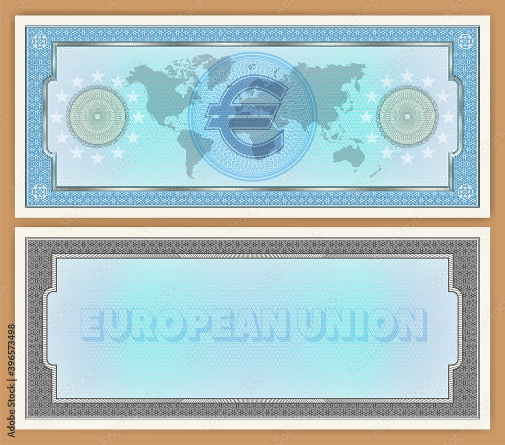 Sample form of a paper check or banknote with a euro sign without ...