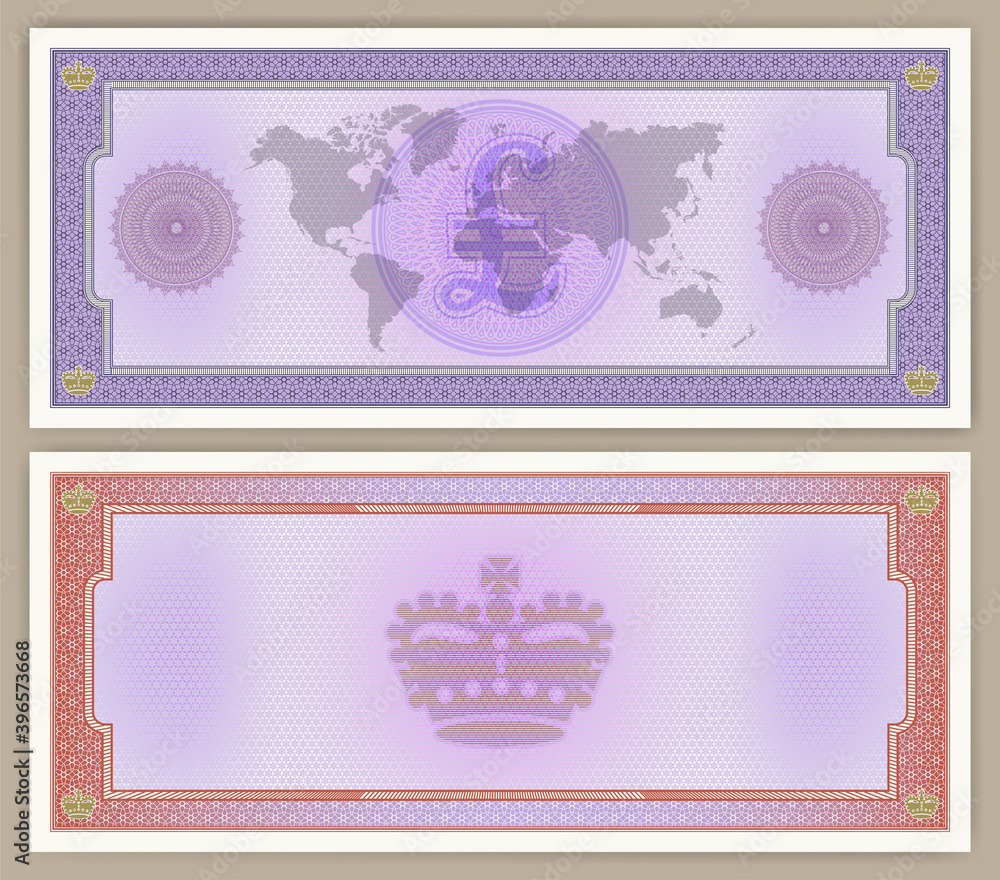 Sample form of a paper check or banknote with a pound sign without ...
