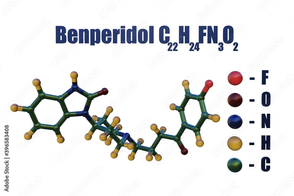 Structural chemical formula and molecular model of benperidol, a potent ...