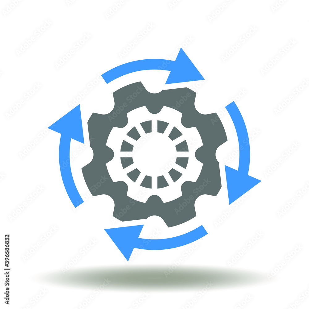 Gear mechanism process with round arrows icon vector. Workflow symbol ...