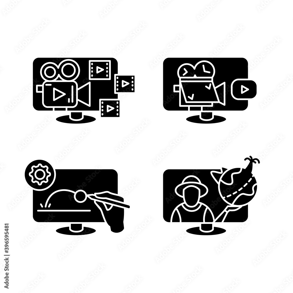 Video production glyph icons set.Collection of filled flat signs for ...