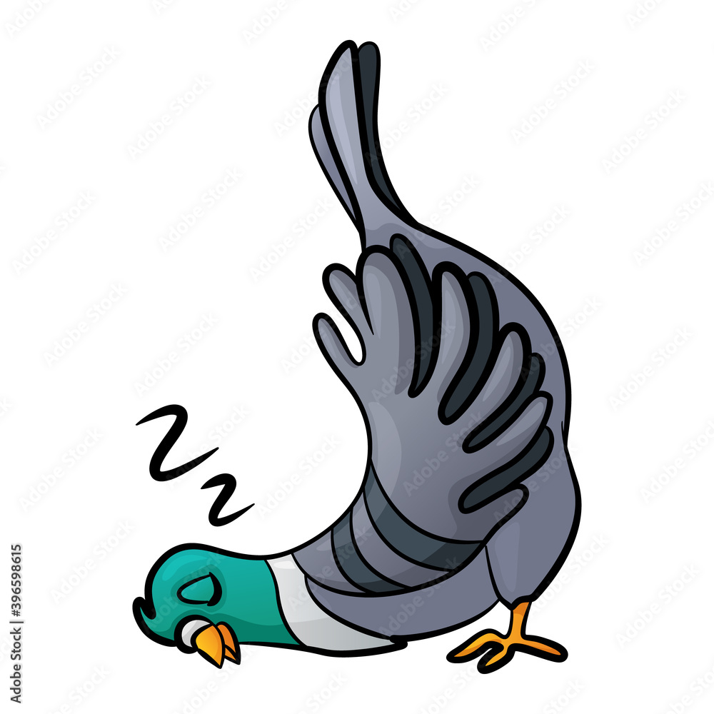 Cartoon funny sleeping pigeon. Vector comic bird illustration. Colorful ...