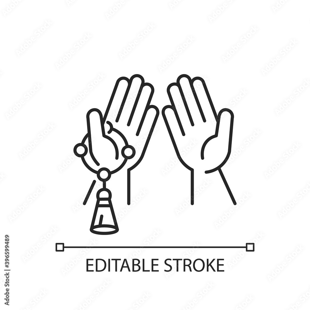 Praying hand linear icon. Talking to god signs. Different religious ...