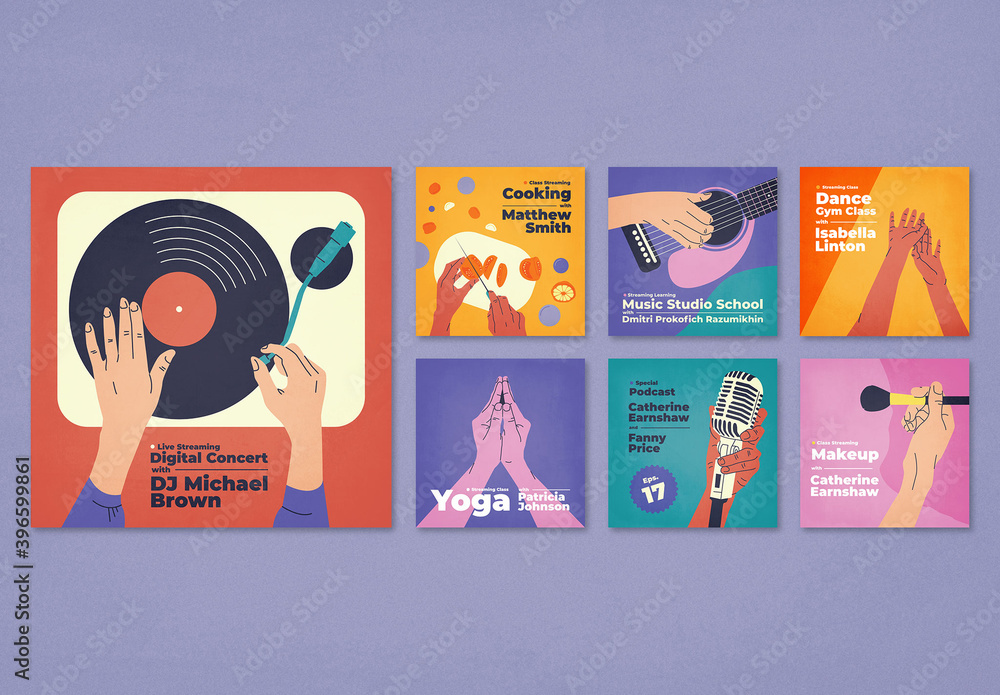 Live Streaming Content and Podcast Cover Layout with Retro ...