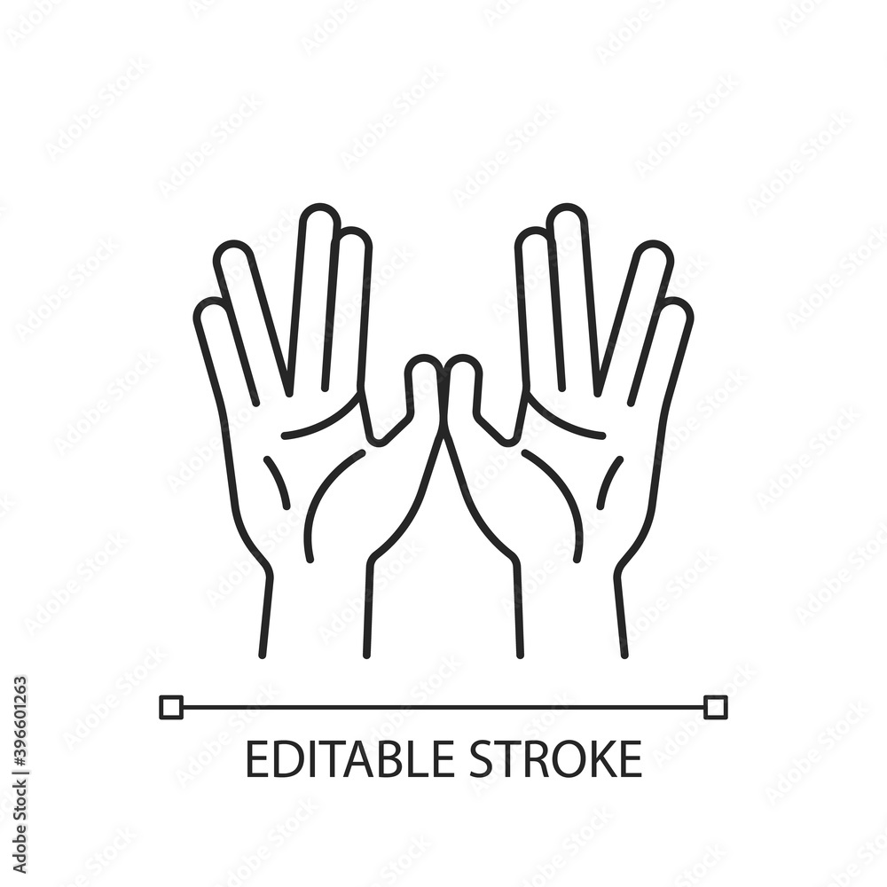 Priestly blessing hands linear icon. Two handed symbol. Priestly ...