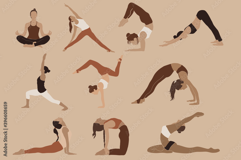 Abstract yoga poses clipart, boho woman portrait, yoga prints ...