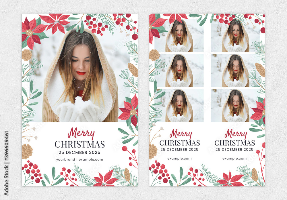 Christmas Photo Booth Card Layout with Festive Decorations Stock ...