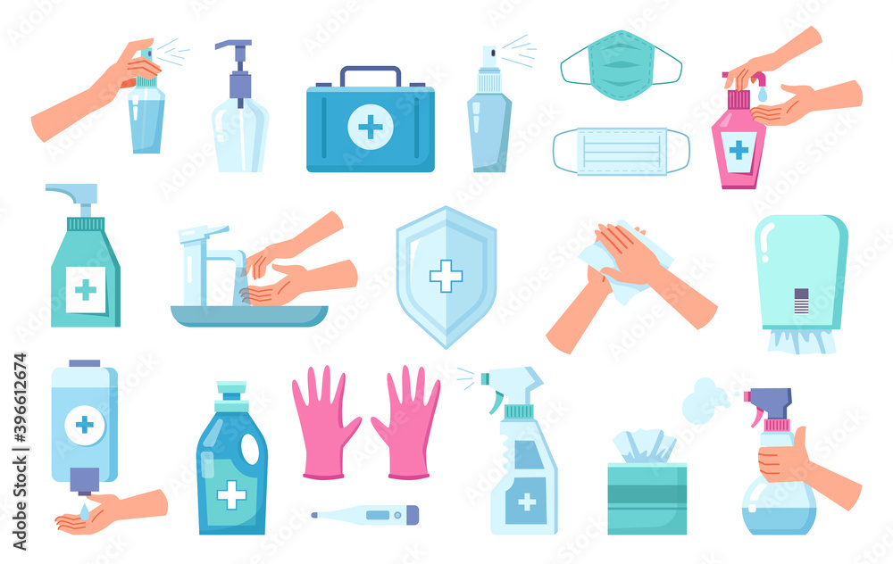 Hygiene and personal protection products set isolated. Vector cleaning ...