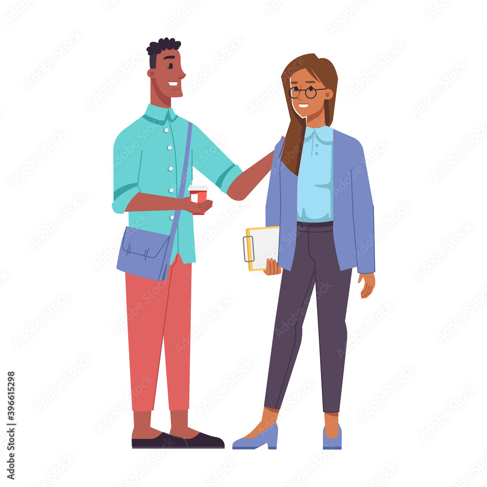 Colleagues communicate, drink coffee and support each other, work ...