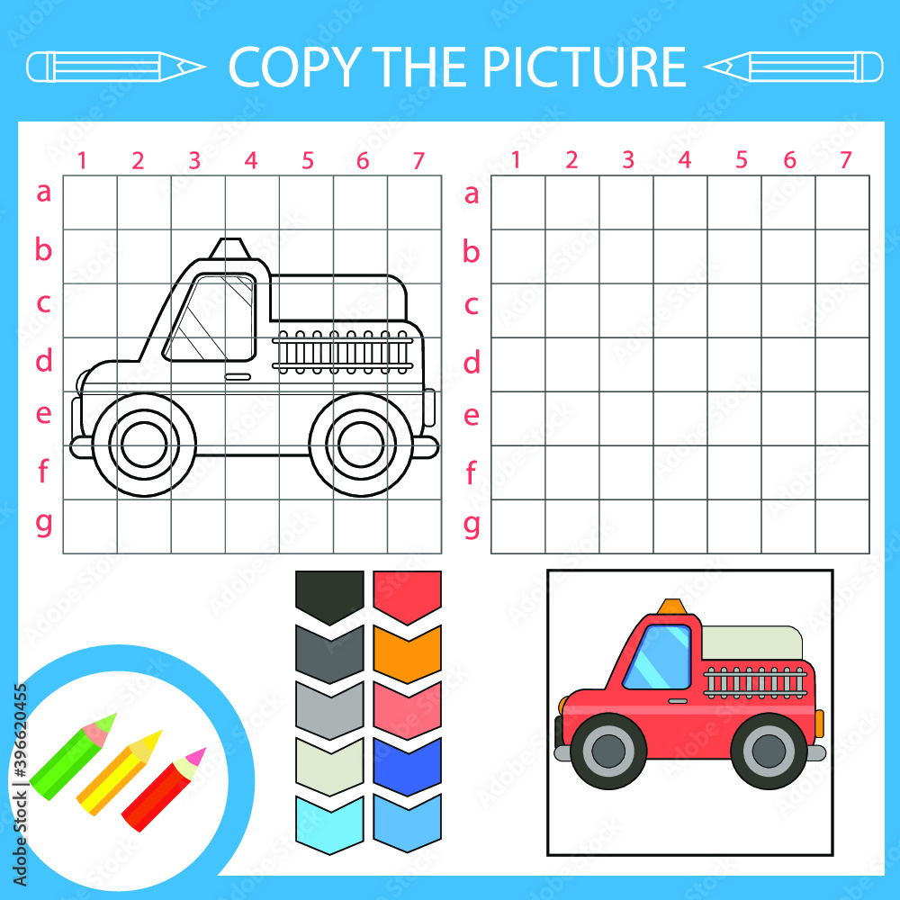 Activity page for kids. Draw using grid lines. Coloring page with ...