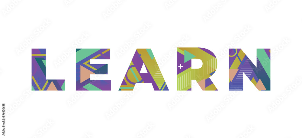Learn Concept Retro Colorful Word Art Illustration Stock Vector | Adobe ...