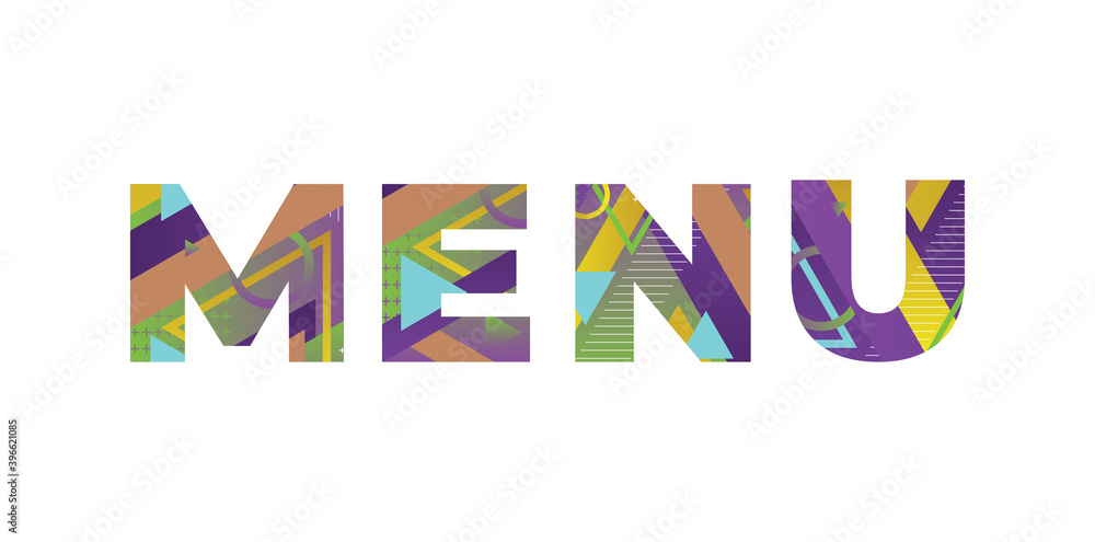 Menu Concept Retro Colorful Word Art Illustration Stock Vector | Adobe ...