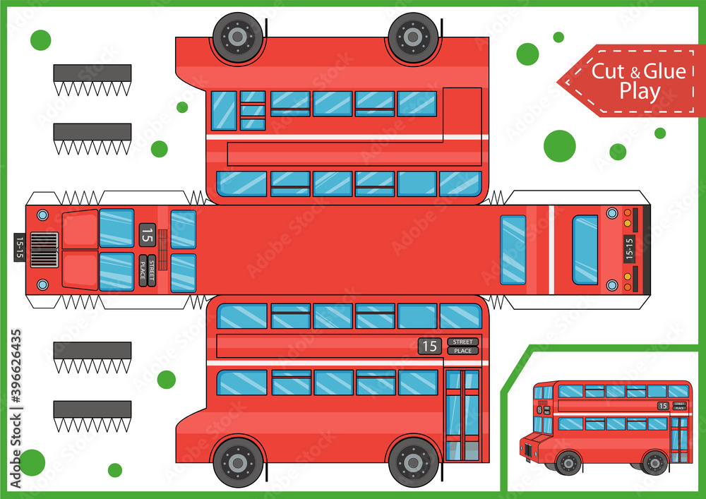 Cut and glue a 3d double decker bus. Worksheet with education game ...