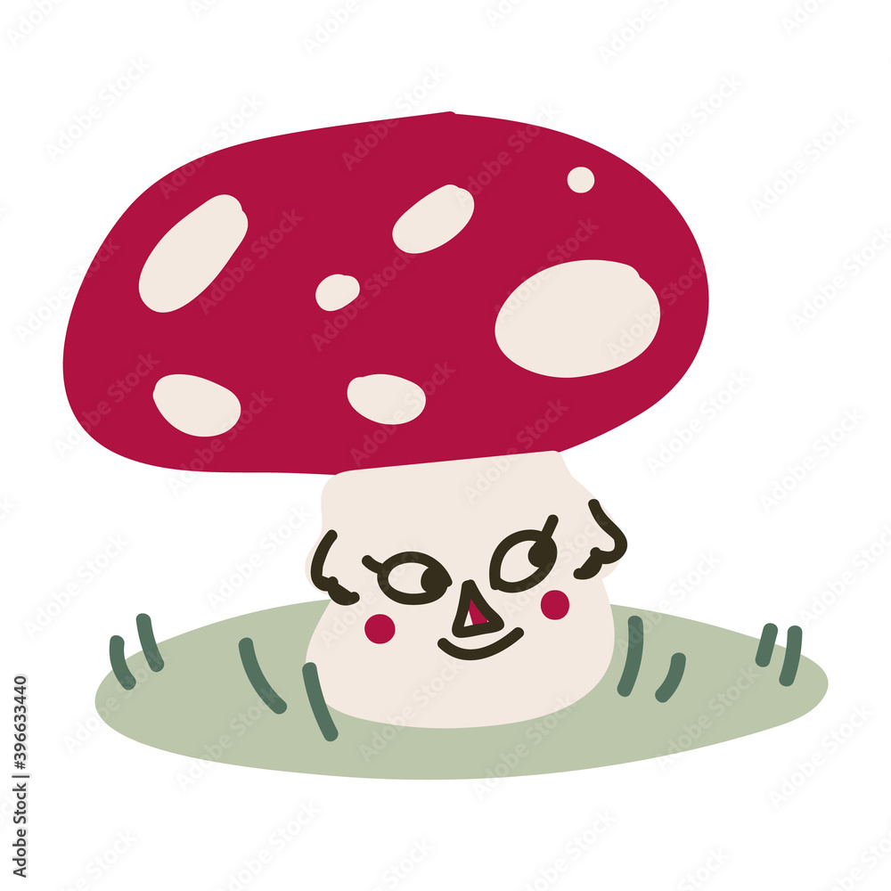 Vecteur Stock Cute cartoon toadstool mushroom with face monochrome ...