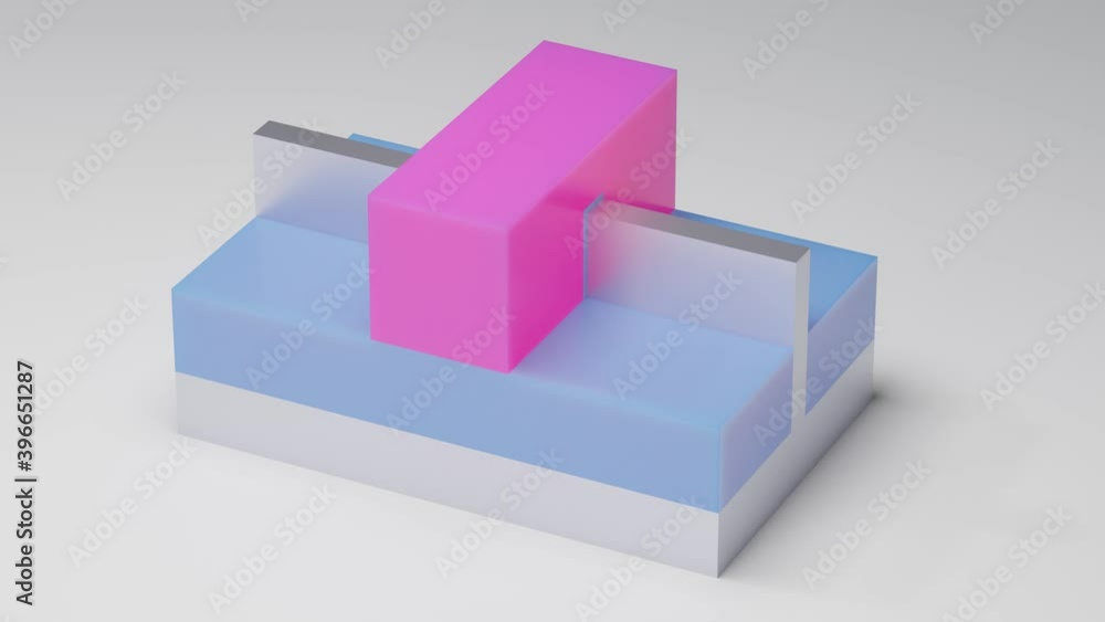FINFET transistor 3D render. FIN shaped field effect transistor is a ...