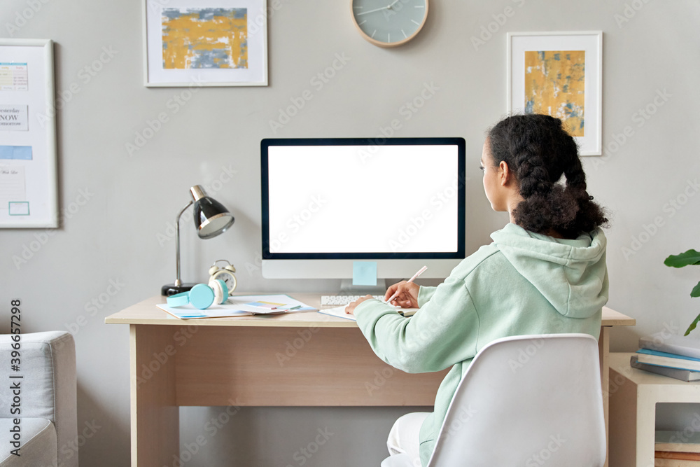 African teen school girl student virtual distance learning online ...