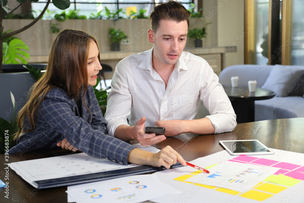 Caucasian business people is working on new strategic planning for next ...