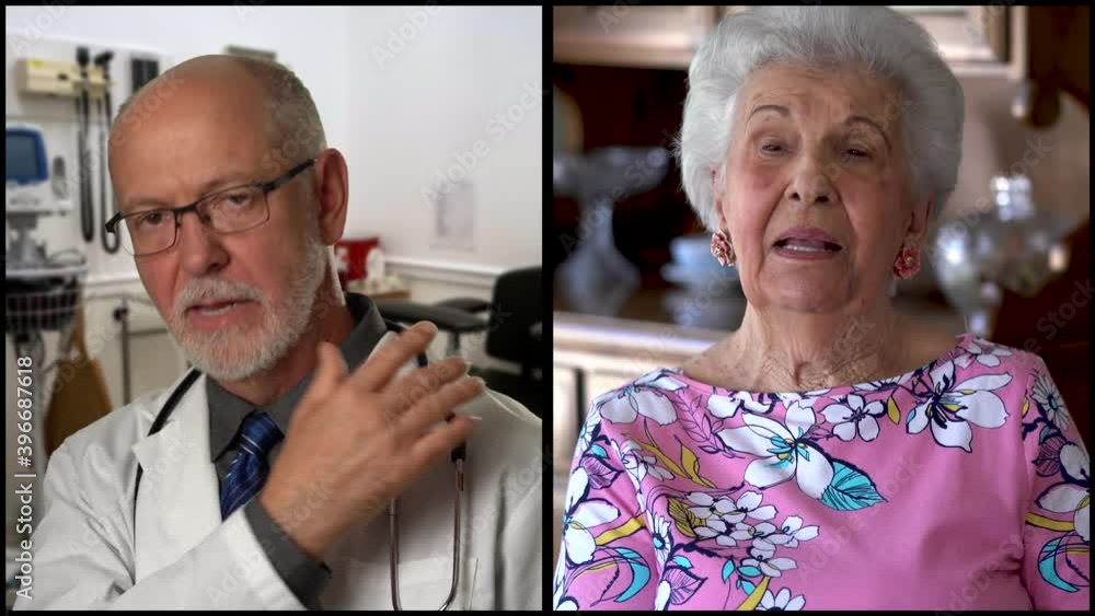 Split screen point of view concept portraits of doctor and elderly ...