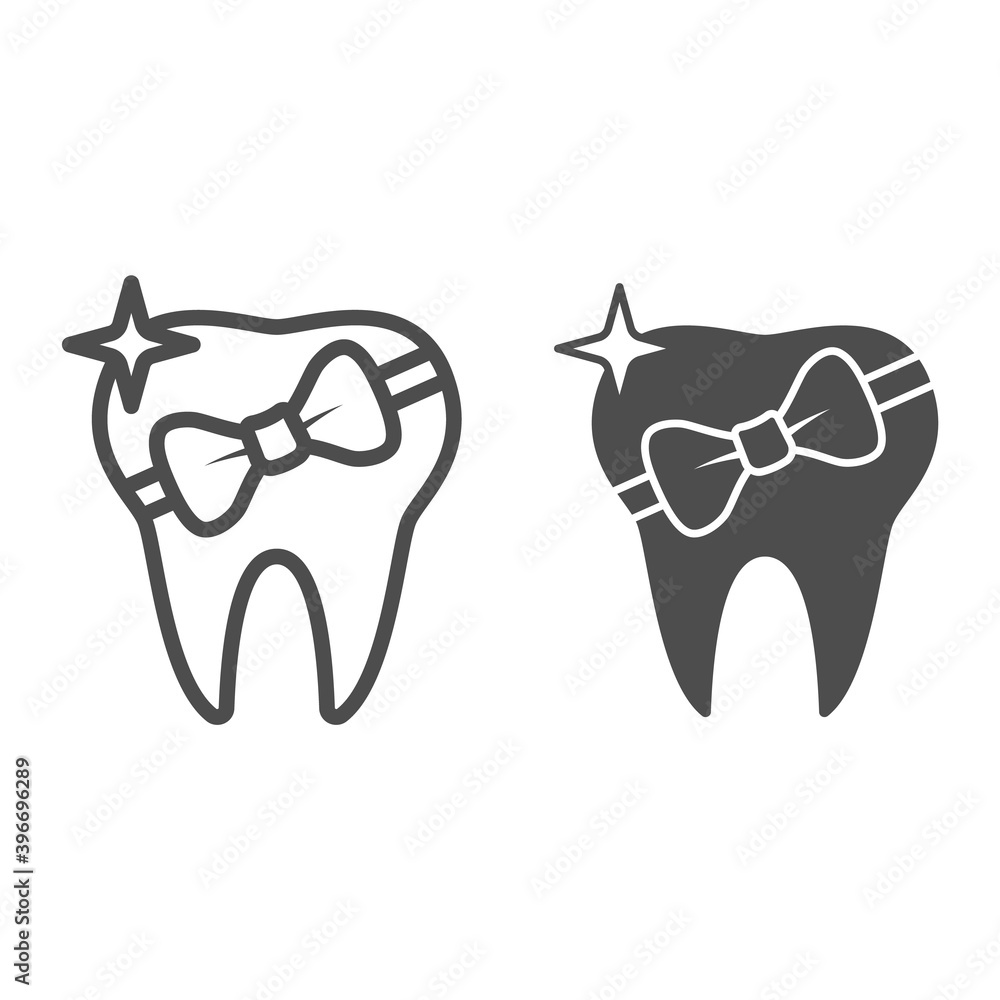 Tooth with bow line and solid icon, International dentist day concept ...