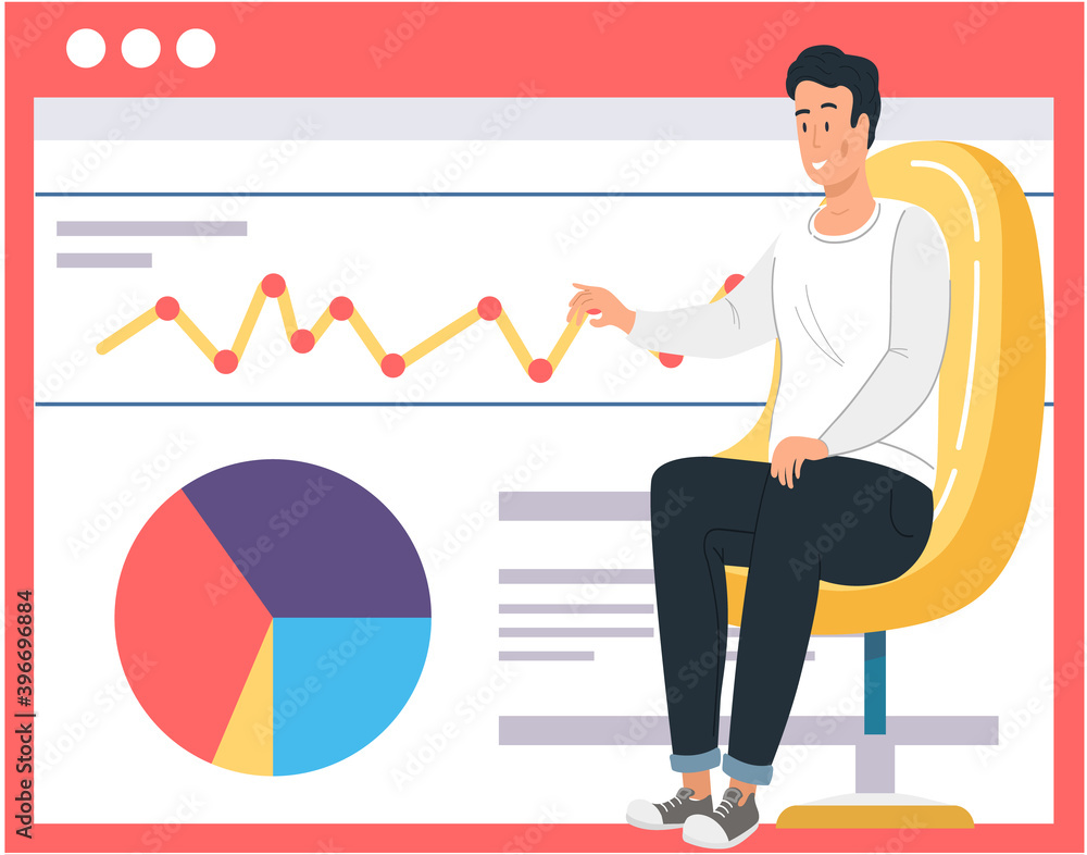 Man is giving presentation flat vector illustration. Guy presenting ...