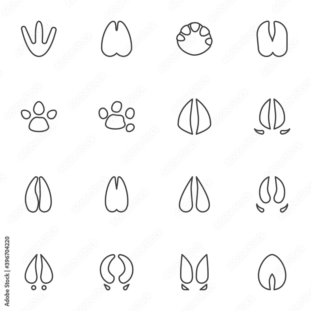 Paw print line icons set, outline vector symbol collection, linear ...