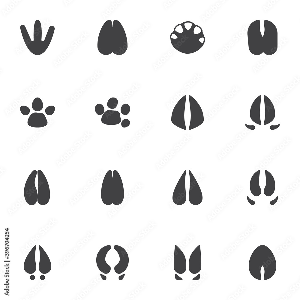 Paw print vector icons set, modern solid symbol collection, filled ...
