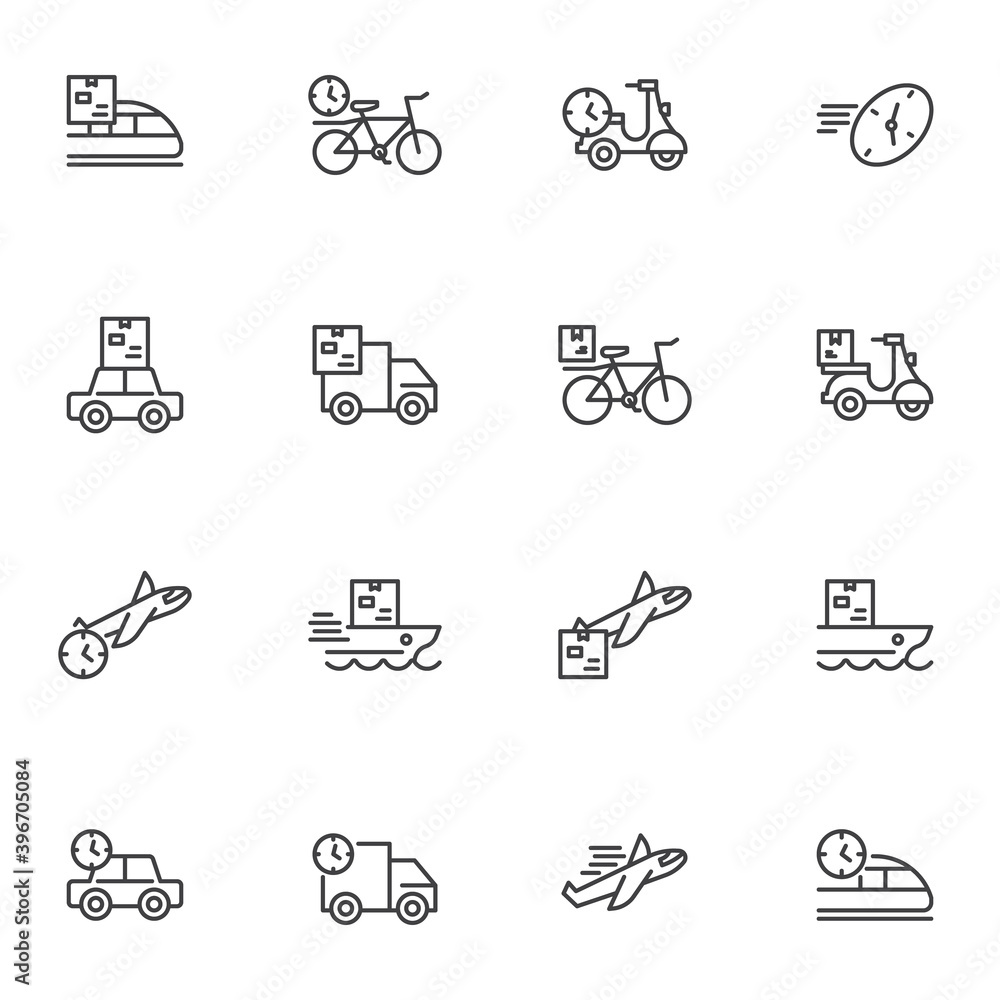 Delivery and transportation line icons set, outline vector symbol ...