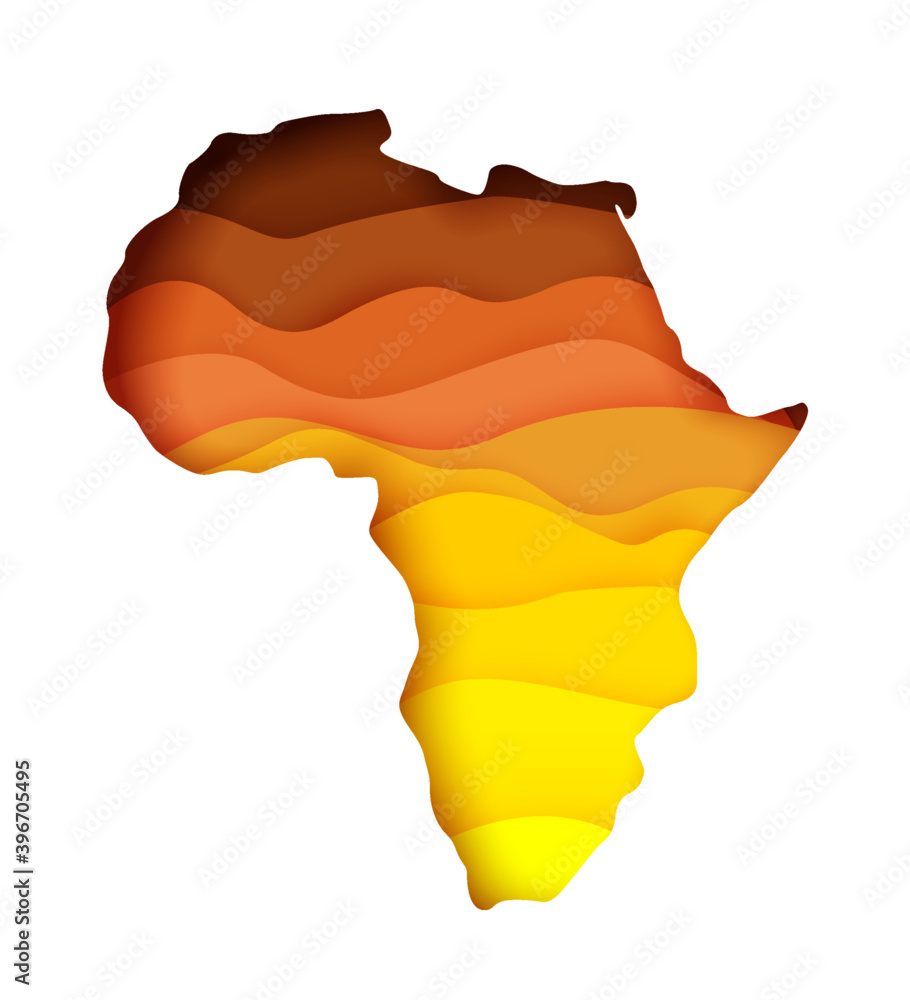 Vector layered paper cut style map of Africa continent. Travel poster ...