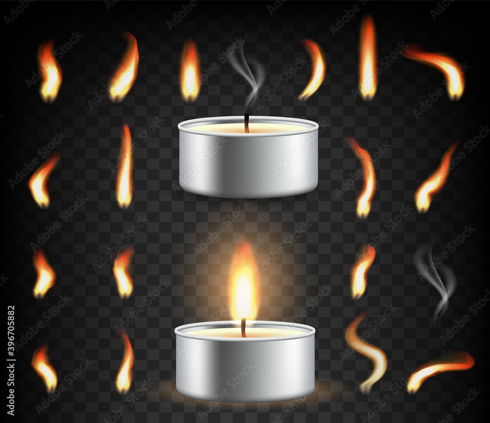 Tea light candle set, vector illustration isolated on transparent ...