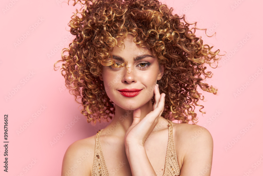 Lady Delight in eye shadow makeup sequin shirt cropped view Copy space ...