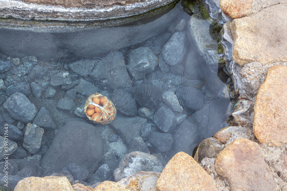 Boiling eggs in the hot spring, Chae Son National Park, Thailand Stock ...