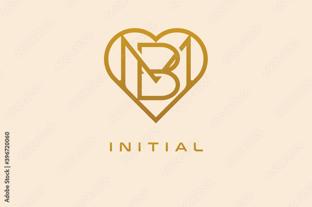 Title: Abstract initials B and M logo, gold colour line style heart and ...